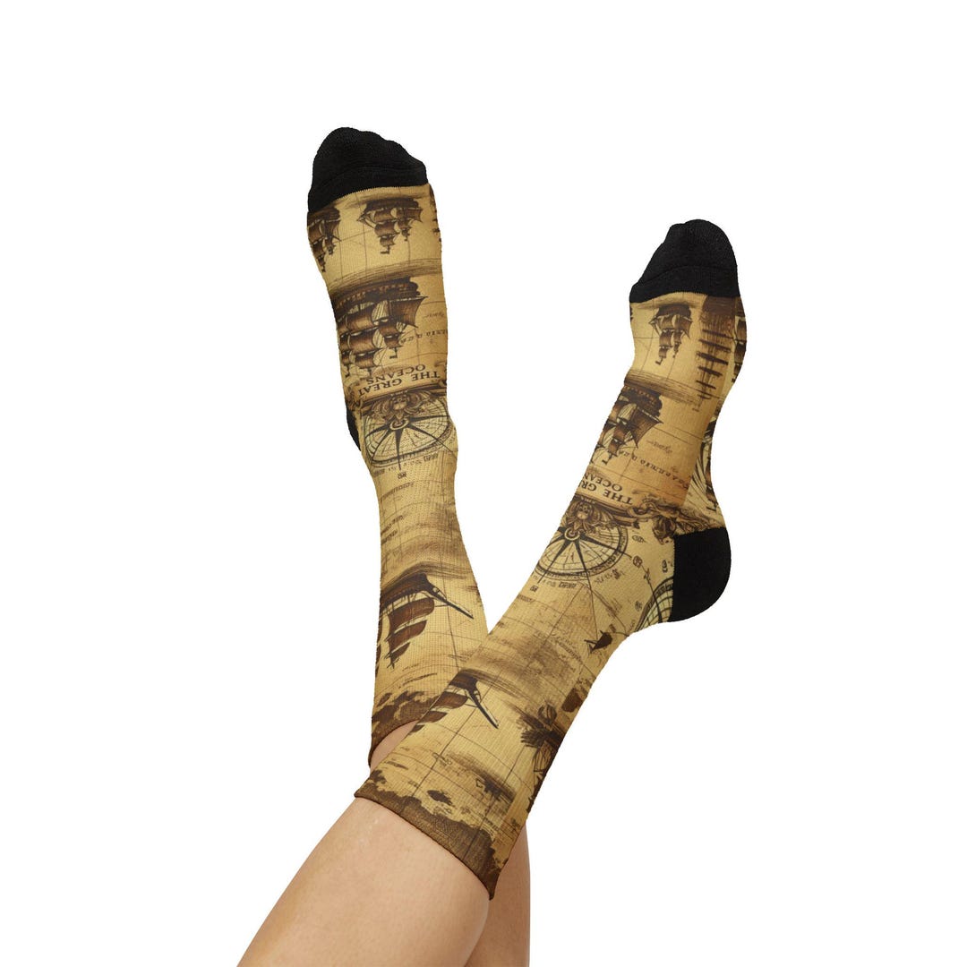 Vintage World Map Socks, Nautical Chart Travel Socks - Etsy