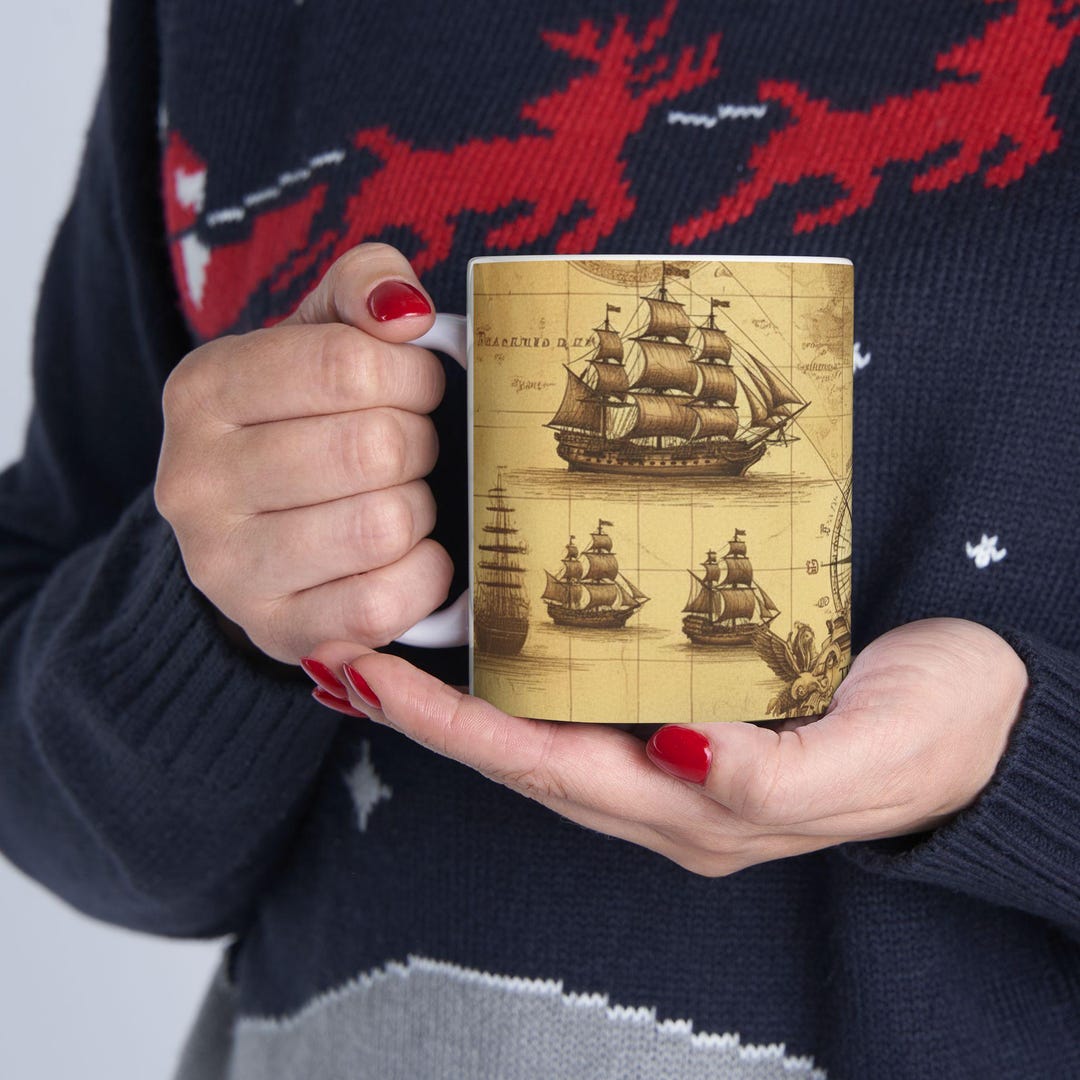 Vintage Treasure Map Ocean Mug, Ceramic Nautical Explorer Map Coffee ...