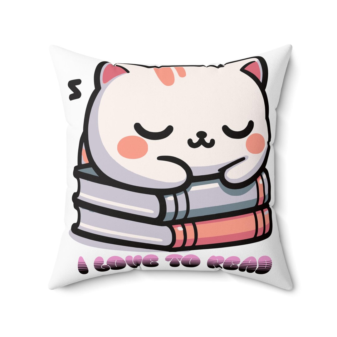 Cute Cat Reading Pillow, Cozy Home Decor, Book Lover Gift, Kids Room ...