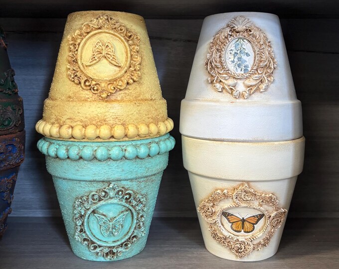 A Set of 2 Decorated Pots | Terracotta Pots | 4 Inches - Etsy