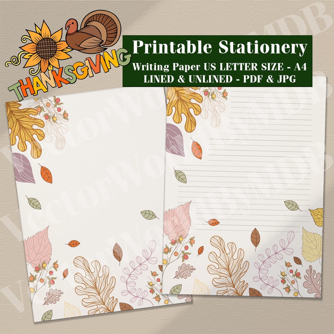 Thanksgiving Day Printable Stationery: Lined/unlined Paper, A4 Size ...