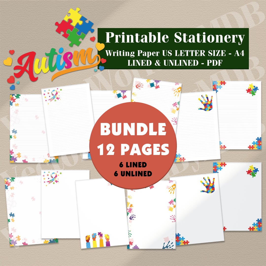 Autism Writing Paper Bundle: Lined/unlined Stationery (digital Download ...
