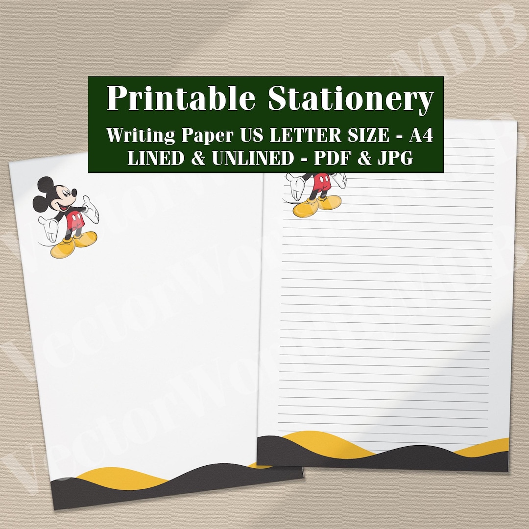 Printable Mickey Mouse Stationery, Digital Download PDF, JPG, Printable ...