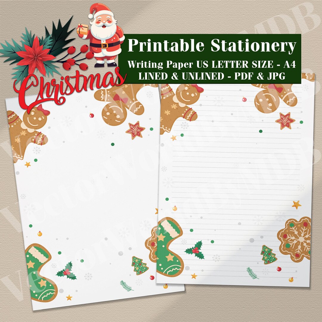 Christmas Gingerbread Man Printable Stationery: Lined/unlined Paper, A4 ...