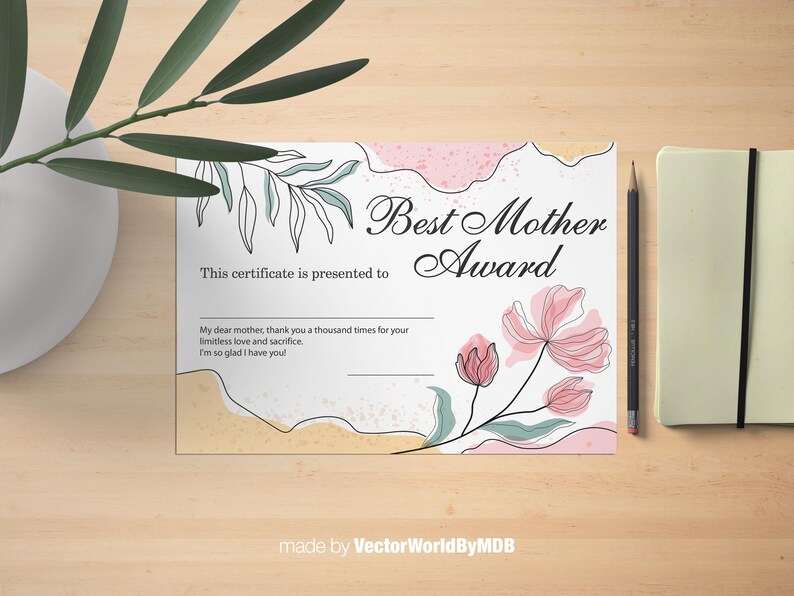 Printable - Editable Best Mother Award Certificate PDF Template ...
