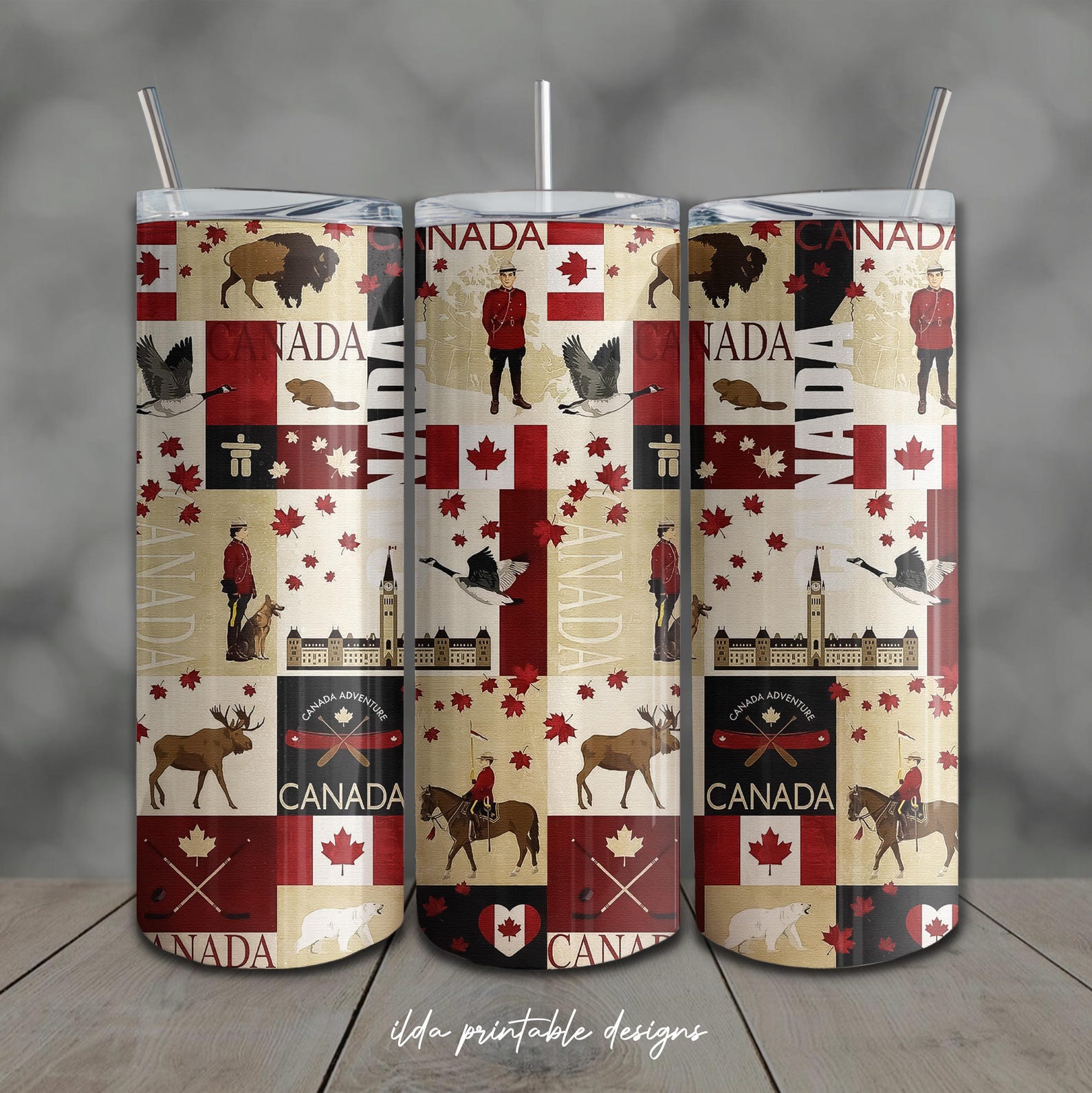 Canada Themed Collage Tumbler Wrap: 20oz Skinny Sublimation Design PNG ...