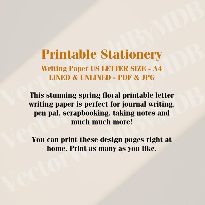 Printable Floral Lavender Stationery, Digital Download PDF, JPG, Printable Letter Paper, Letter ...