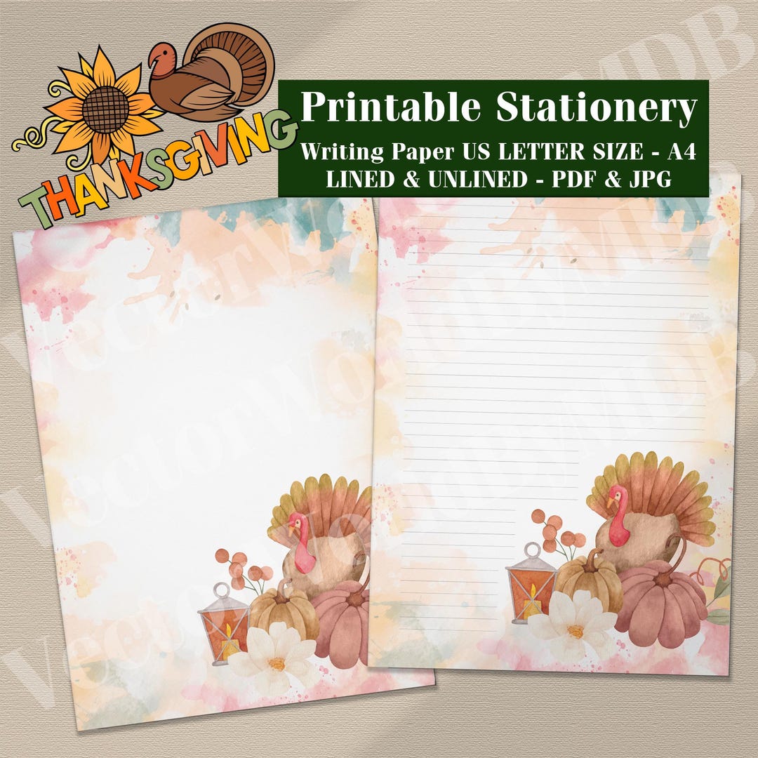 Thanksgiving Day Printable Stationery: Lined/unlined Paper, A4 Size ...