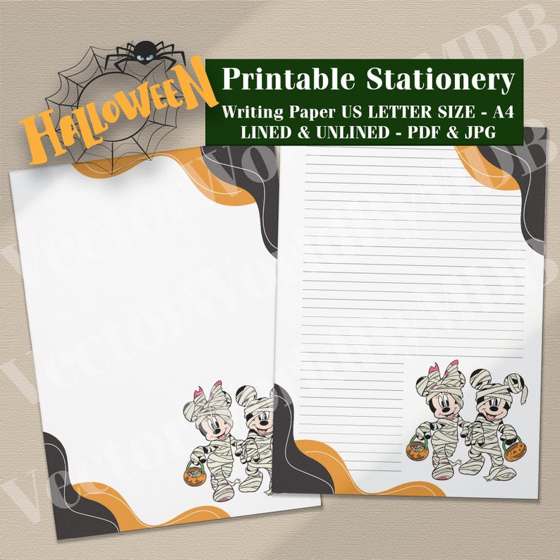 Halloween Cartoon Printable Stationery: Lined/unlined Paper, A4 Size ...
