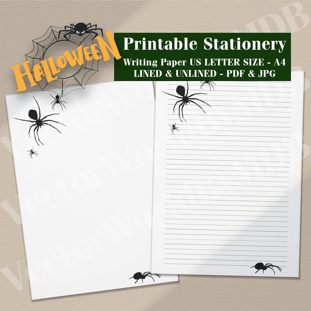 Halloween Spider Printable Stationery: Lined/unlined Paper, A4 Size ...