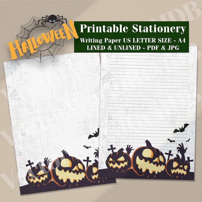 Printable Halloween Stationery, Digital Download PDF, JPG, Halloween ...