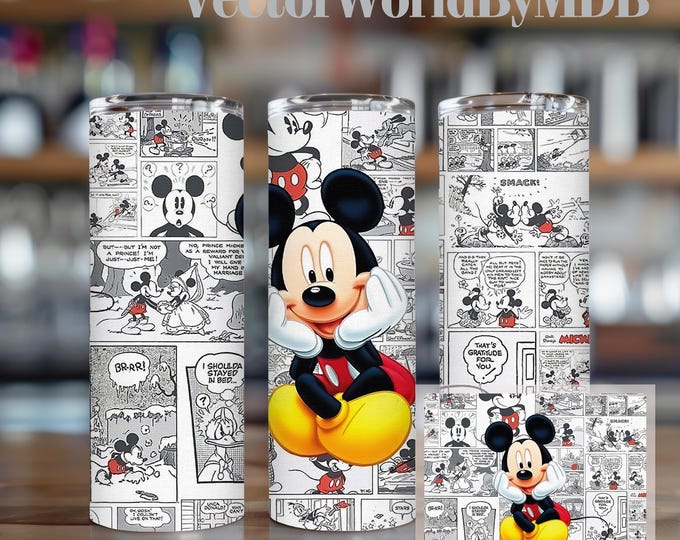 Mickey Comic Strip Pattern Tumbler Wrap, Mickey, 20oz Skinny Mickey ...