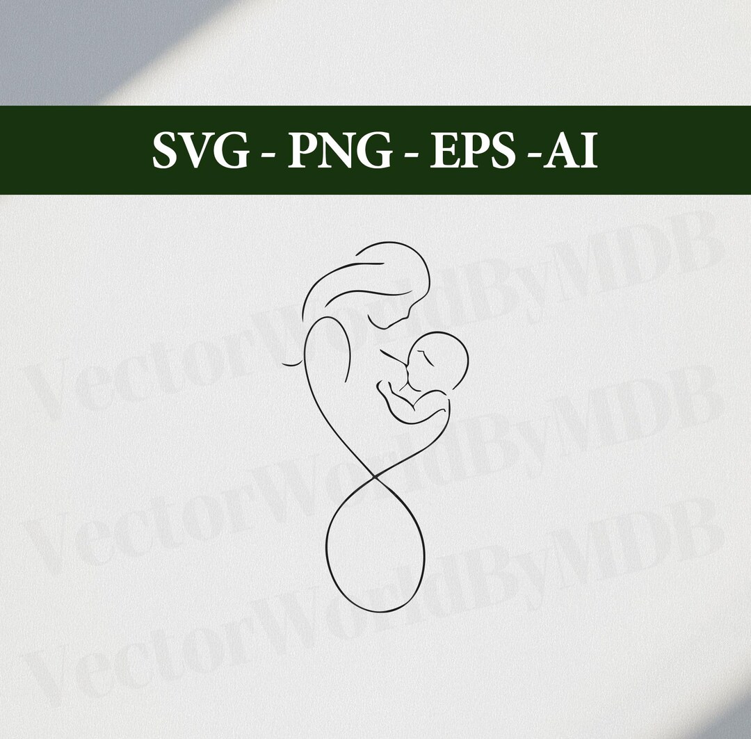Mother and Baby Line Art Vector: Clipart SVG, PNG, EPS, Ai (digital ...