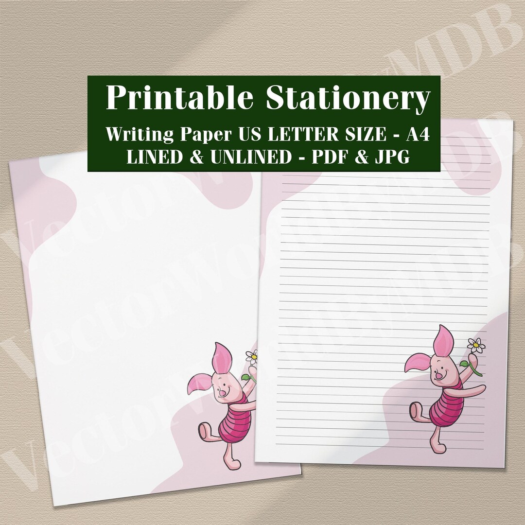 Piglet Printable Stationery: Lined/unlined Writing Paper (digital ...