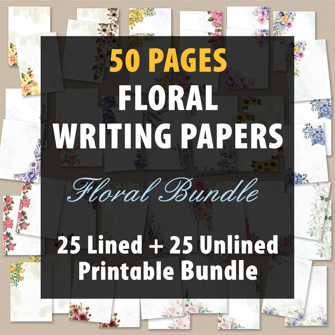 Printable Floral Writing Paper Bundle, 50 Pages Lined and Unlined ...
