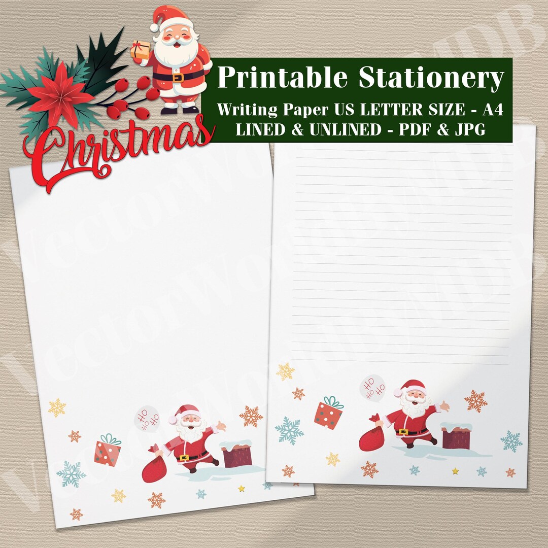 Christmas Santa Printable Stationery: Lined/unlined Paper, A4 Size ...