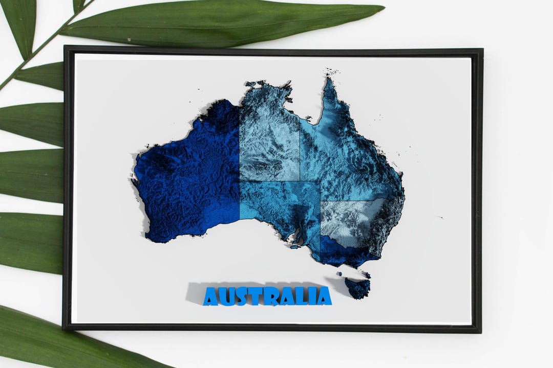 Shaded Relief Map of the Australia - 3D Topographic Elevation Landform ...