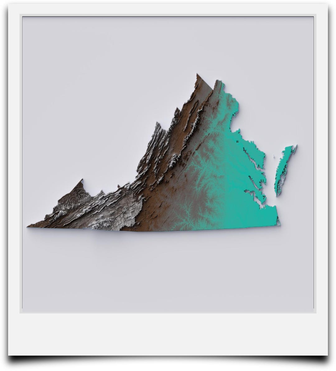 Shaded Relief Map of Virginia - 3D Topographic Elevation Landform ...