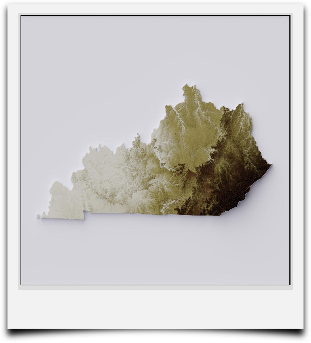 Shaded Relief Map of Kentucky - 3D Topographic Elevation Landform ...