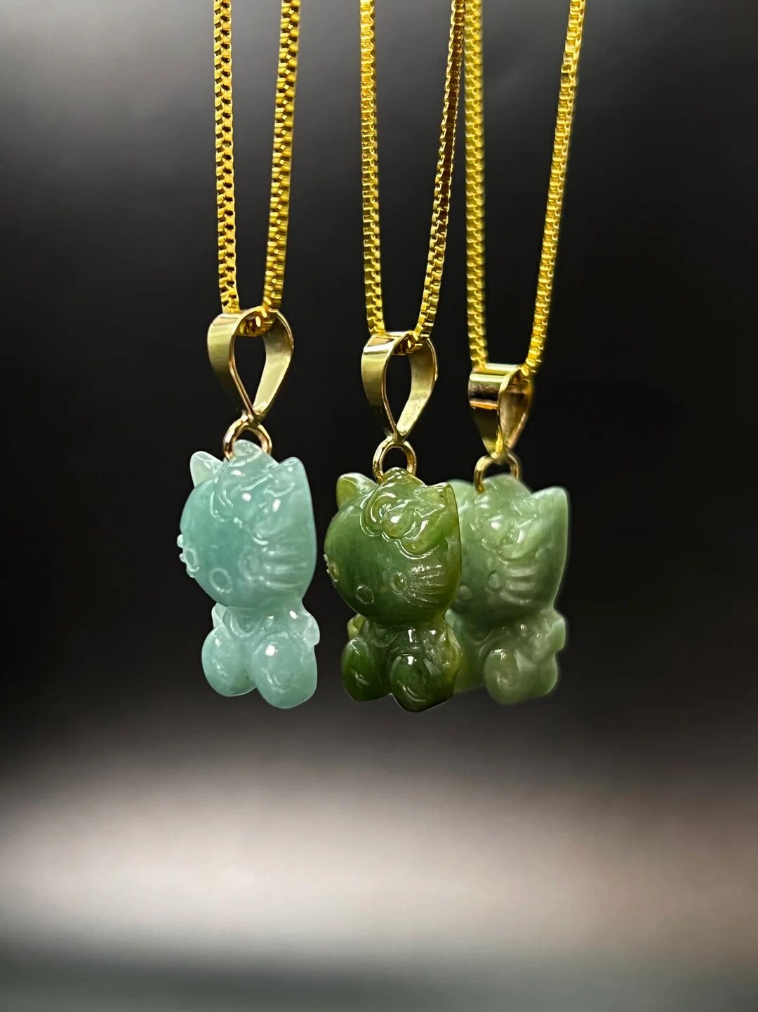 Beautiful Guatemala Jadeite Blue Water Jade Hello Kitty Pendant 14K ...