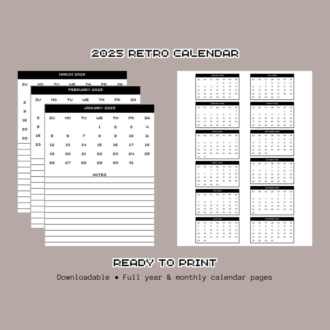 2025 Retro B&W Calendar for Digital Journalling, Stickers, Ready to ...