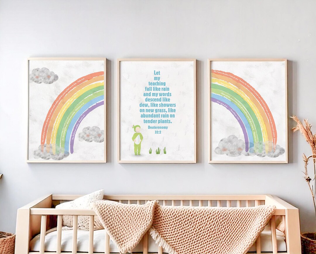 Rainbow Bible Verse Print Set: Christian Nursery Decor - Etsy