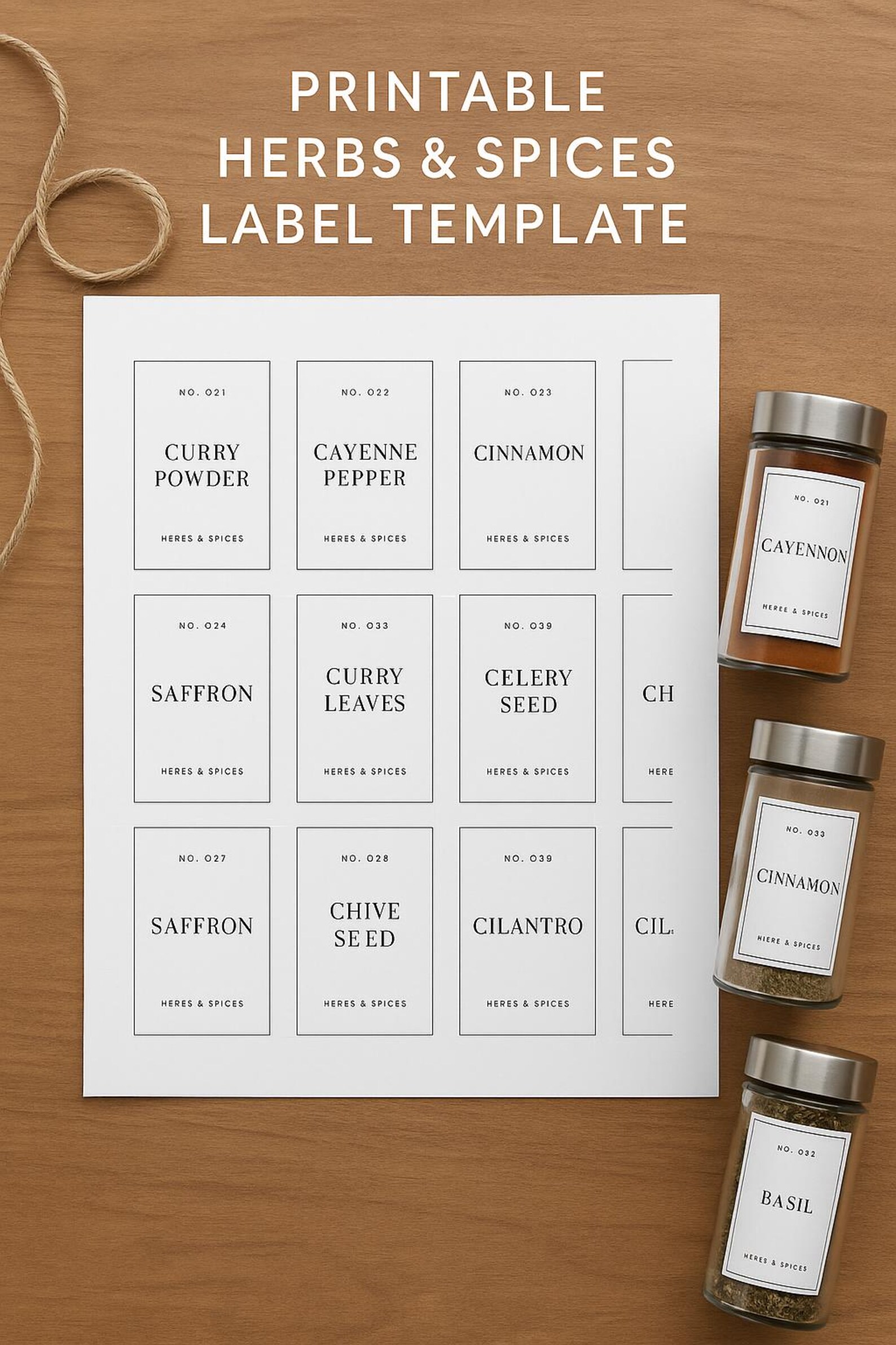Printable Herbs & Spices Label Template | Minimalist Kitchen Jar Labels ...