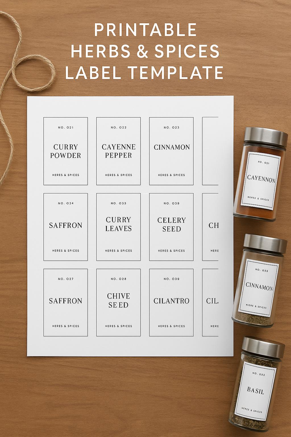 Printable Herbs & Spices Label Template | Minimalist Kitchen Jar Labels ...