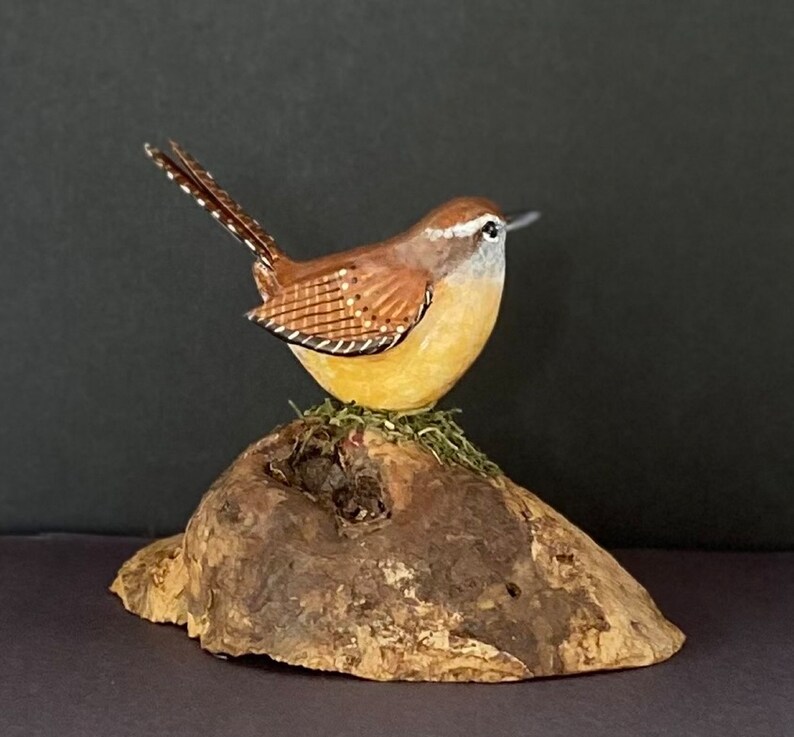 Hand Sculpted Hand Painted Polymer Clay Carolina Wren on Found Wood - Etsy