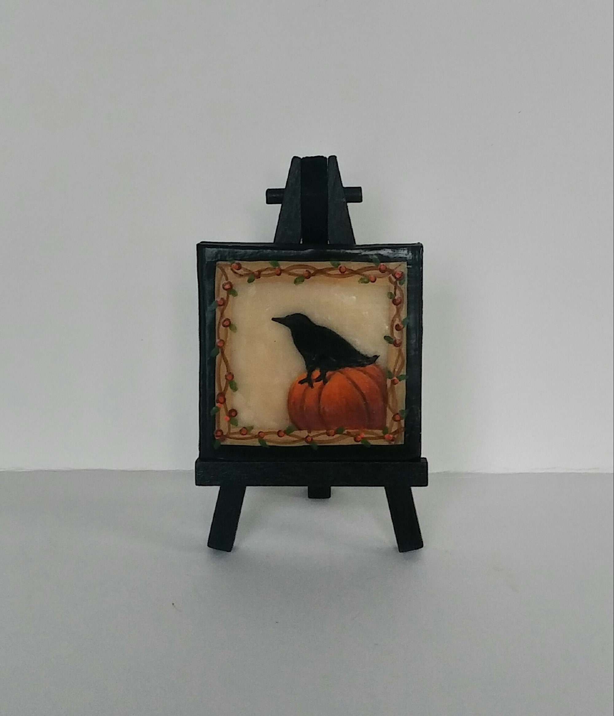 Hand Sculpted, Hand Painted Polymer Clay Raven/pumpkin Mini Tile With ...