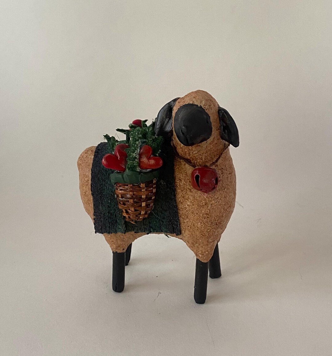Hearts and Greens Standing Polymer Sheep Real Wicker Basket Backpack ...