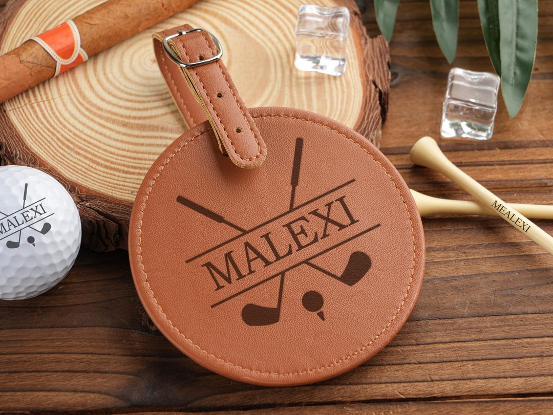 Engraved Leather Golf Bag Tag Gift With Golf Tees, Personalized Golf ...