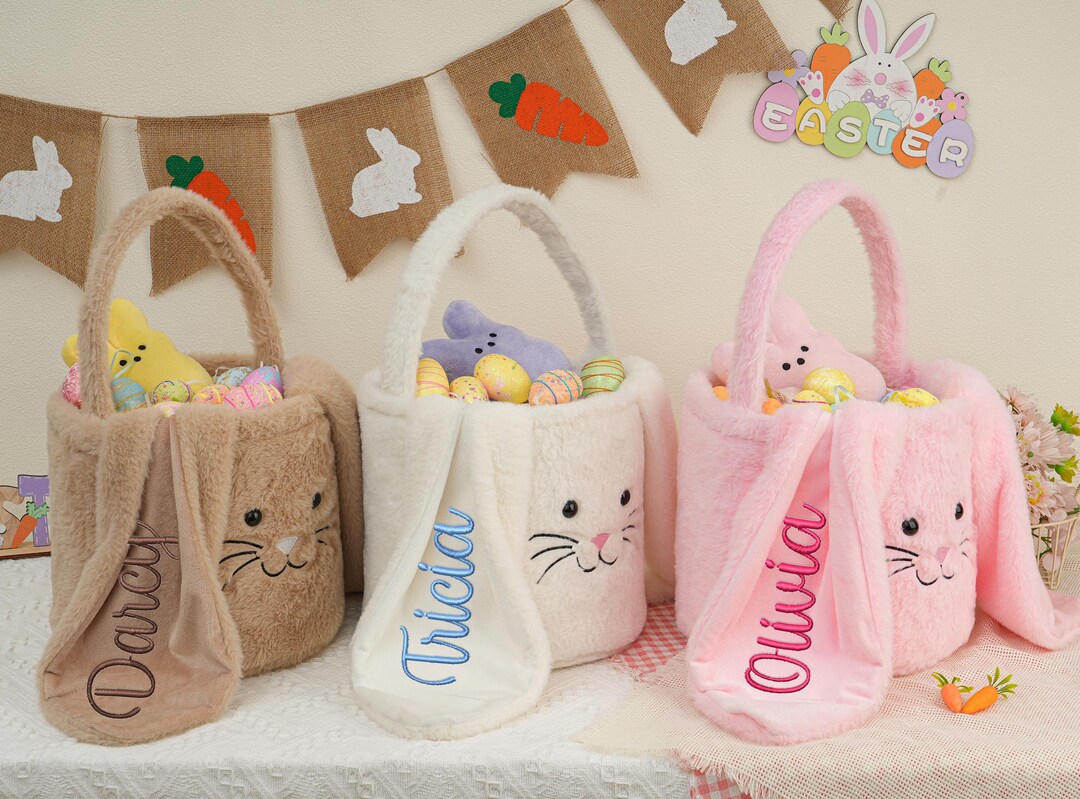 Embroidered Plush Easter Bunny Basket: Personalized Kids Gift - Etsy