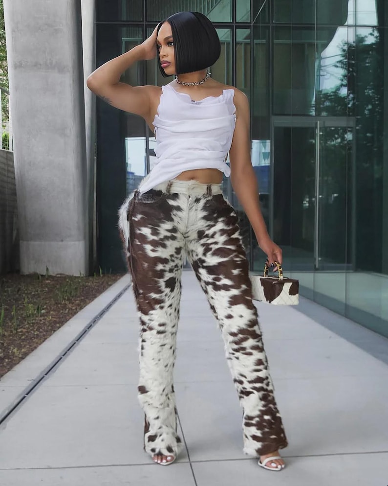 Handmade Cowhide Leather Pants Western Rodeo Style Hair on Cow Print - Etsy