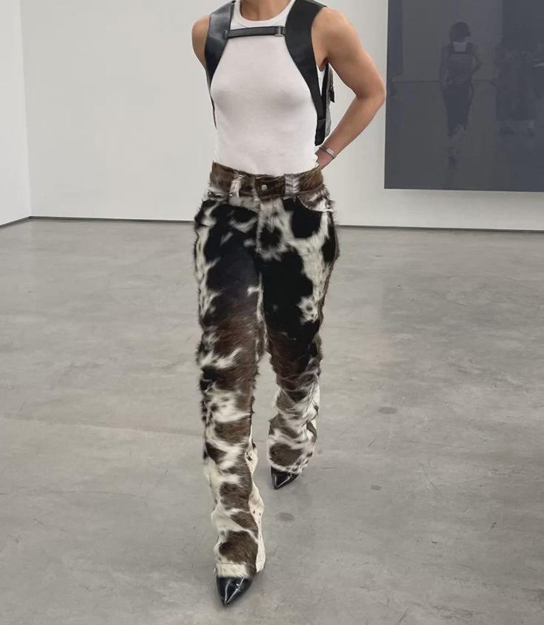 Handmade Cowhide Leather Pants Hair on Hide Pants Gothic Cowboy Flare ...