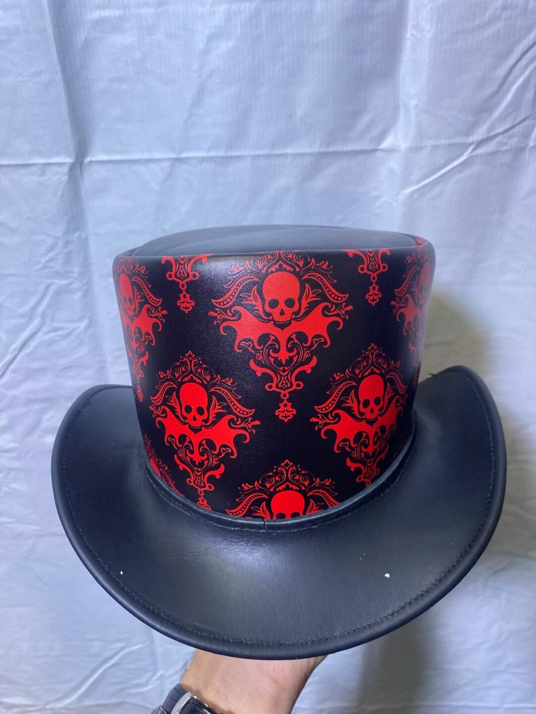 Handmade Gothic Steampunk Top Hat Black Leather Skull Hat for Cosplay ...