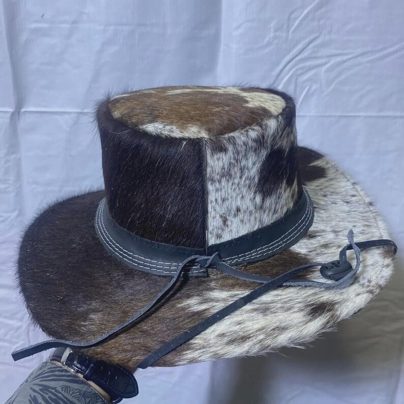 Handmade Cowhide Leather Cowboy Top Hat Western Steampunk Rodeo Style ...