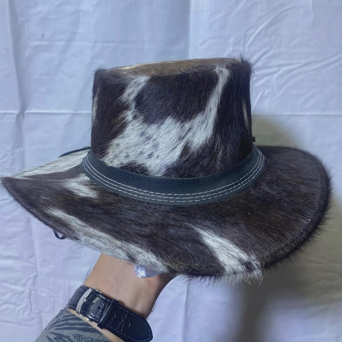 Handmade Cowhide Leather Cowboy Top Hat Western Steampunk Rodeo Style ...