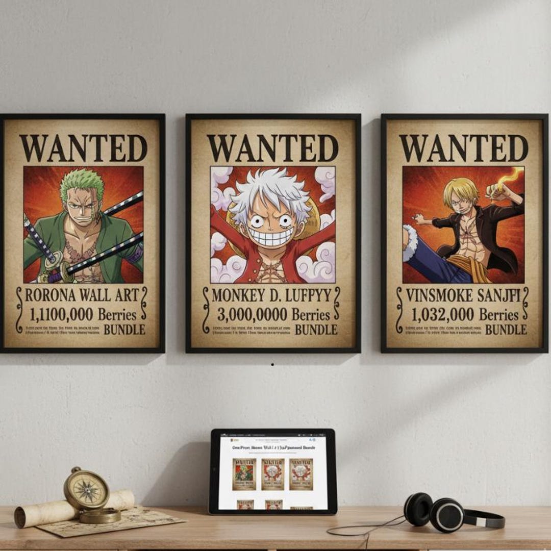 One Piece Wanted Poster Bundle | Luffy, Zoro, Sanji Anime Wall Art ...