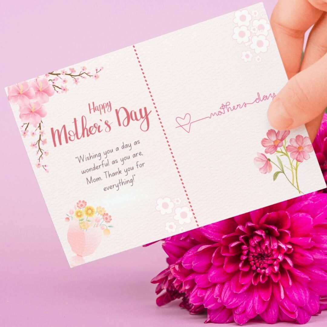 Mothers Day Card, Pink Flower Printable Card, Gift Card for Mom ...