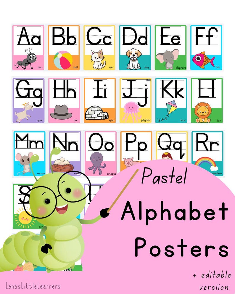 Colorful Alphabet Posters: Nursery & Classroom Decor (editable) - Etsy