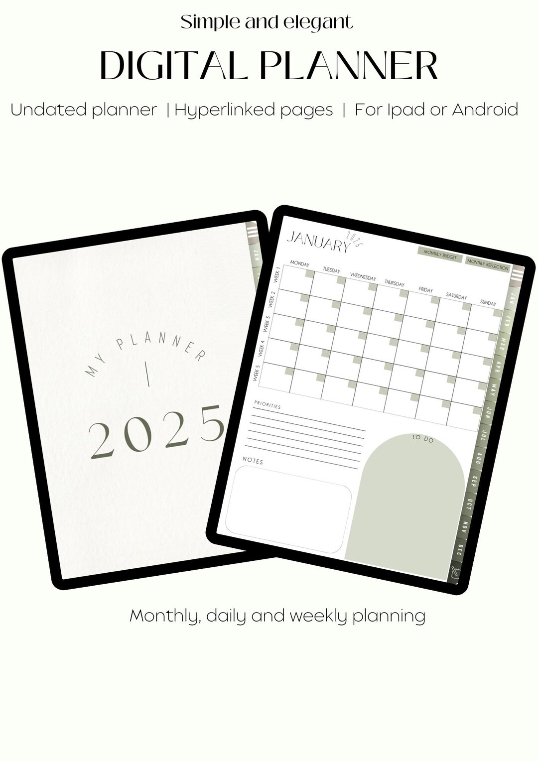 Monthly Digital Planner, Undated Digital Planner, Goodnotes Planner ...