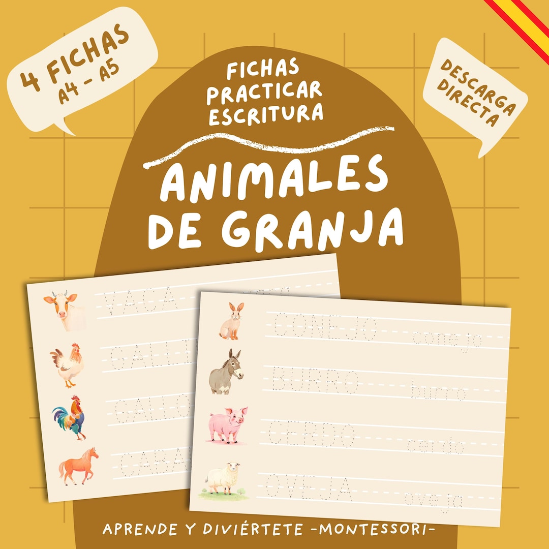 Farm Animals Vocabulary and Writing Practice Worksheets Montessori ...