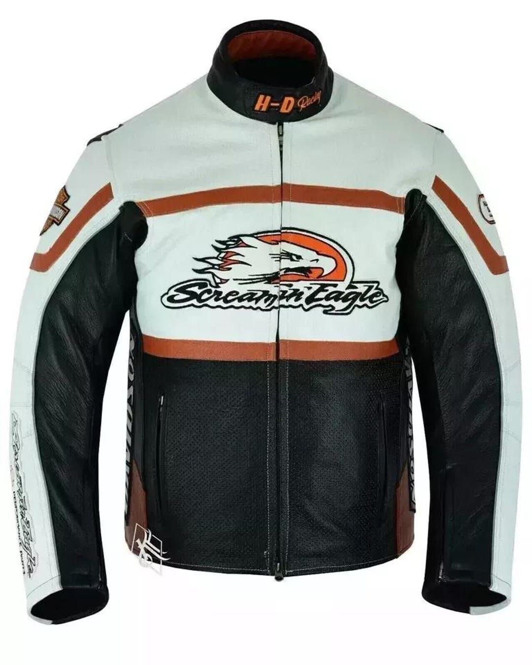 Harley Davidson Men's Raceway Screaming Eagle Leather Biker Jacket Motorcycle Biker Riding Gear ...