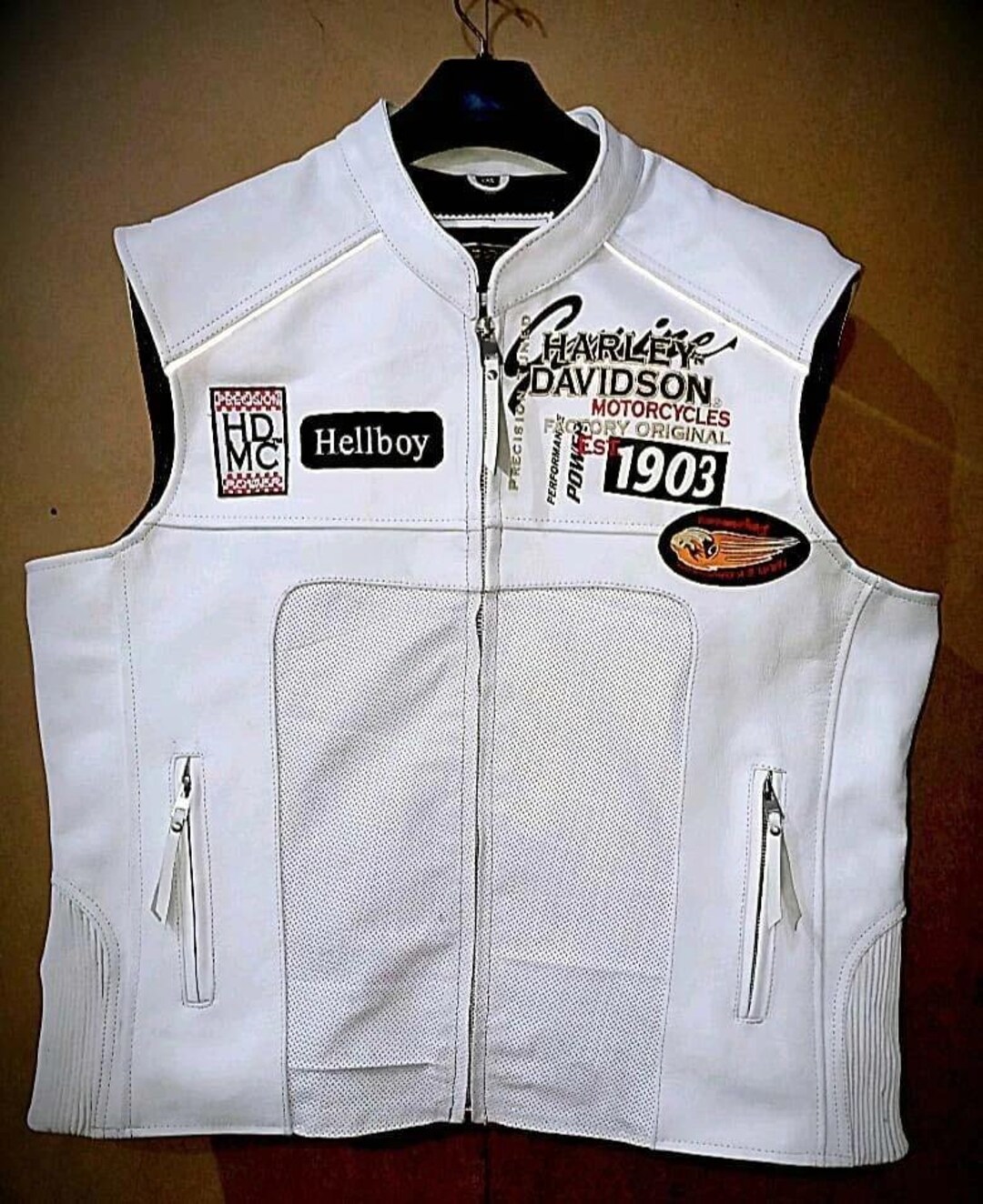 Harley Davidson Genuine Motorcycle White Leather Biker Vest Men ...