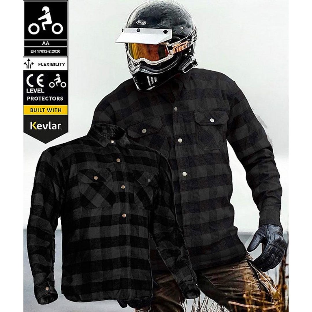 Dark Grey Flannel Motorcycle Shirt With Top-tier Protection – CE Level ...