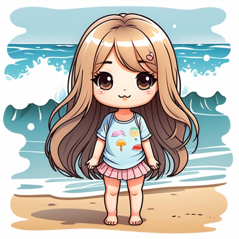 Girl Beach Clipart , Tropical Beach, Printable Watercolor Clipart, Pngs ...