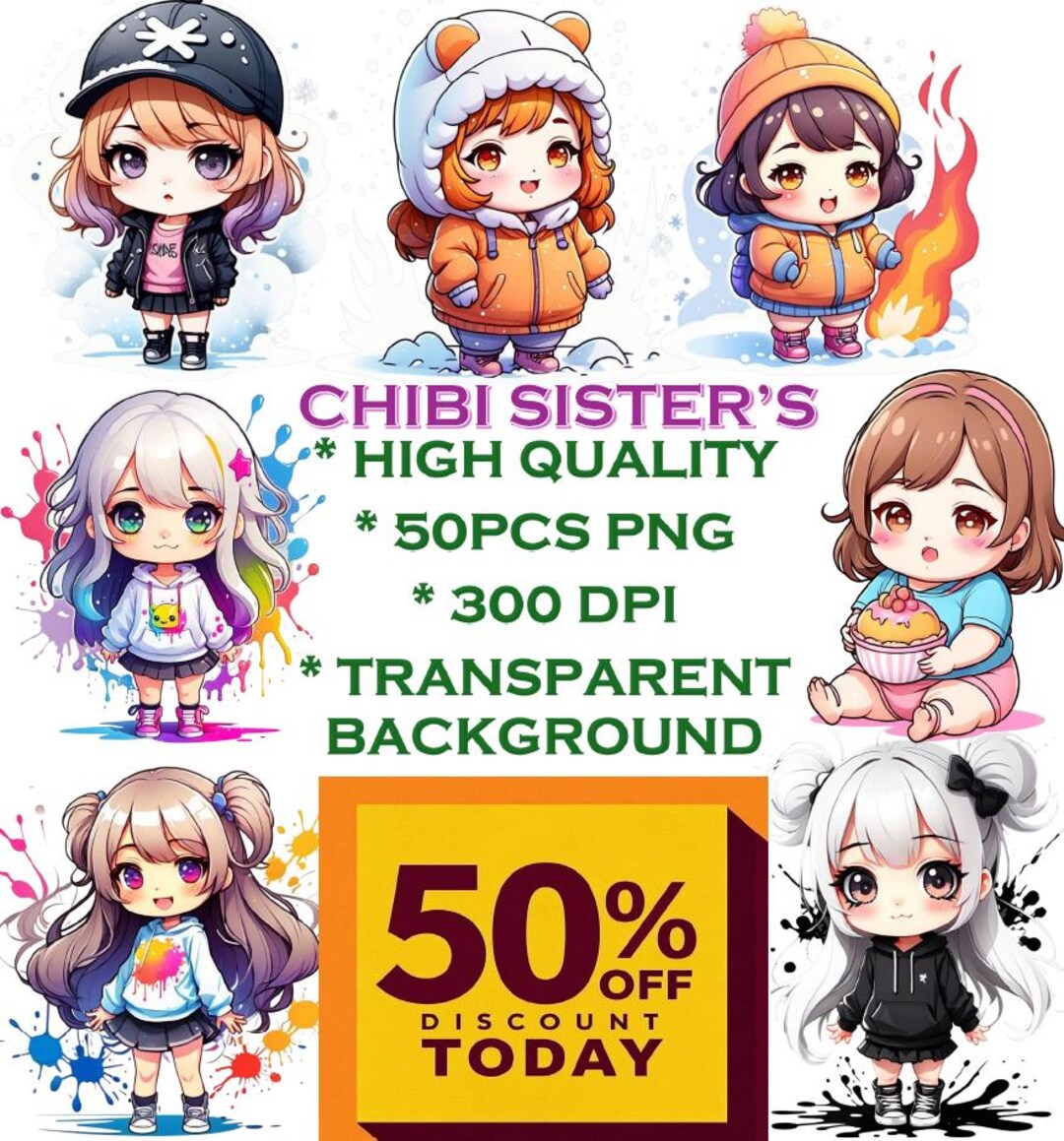 Chibi Girl Clipart, Sister Clipart, Bestie Clipart, Cocktail Clipart ...