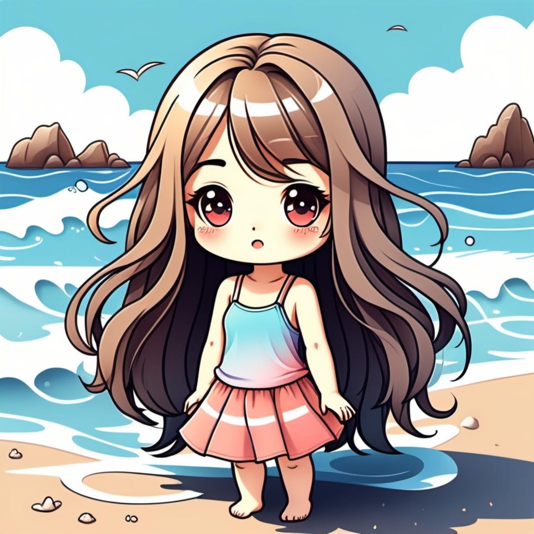 Girl Beach Clipart , Tropical Beach, Printable Watercolor Clipart, Pngs ...