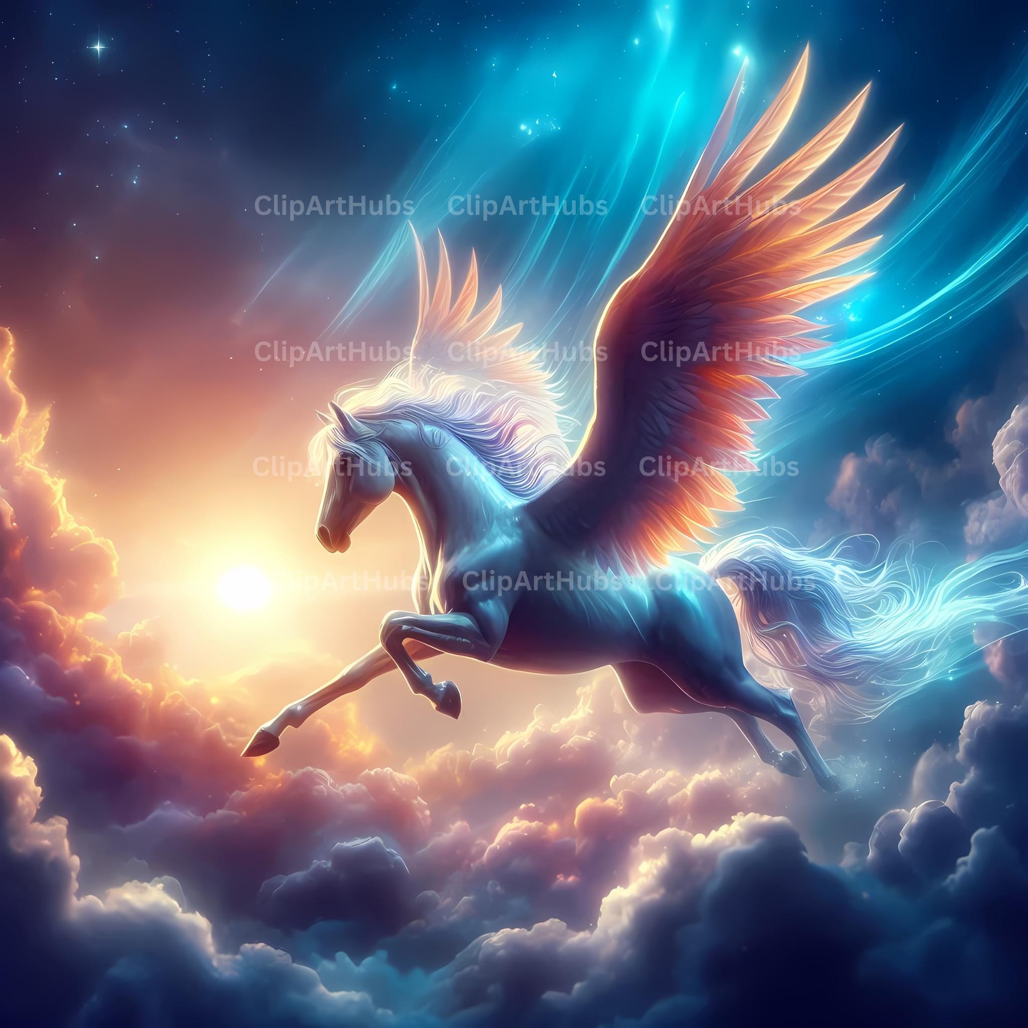 Pegasus Fantasy Art Print: 28 PNG Bundle (4096x4096, 300 DPI) (digital ...
